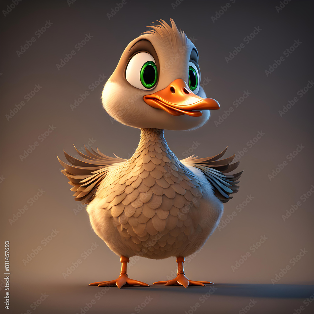 A 3D animated cartoon render of a smiling cartoon Cute Cartoon Goose ...