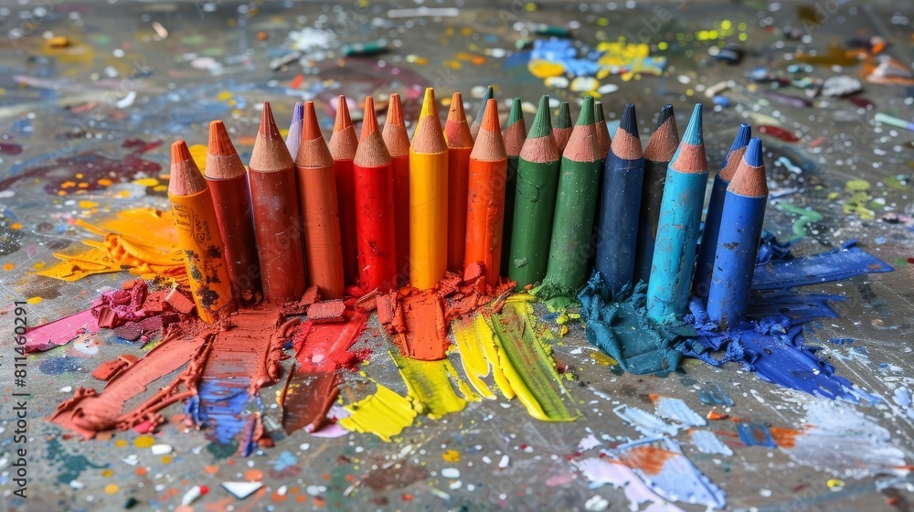 A DIY project scene showing homemade crayons being made from old crayon ...