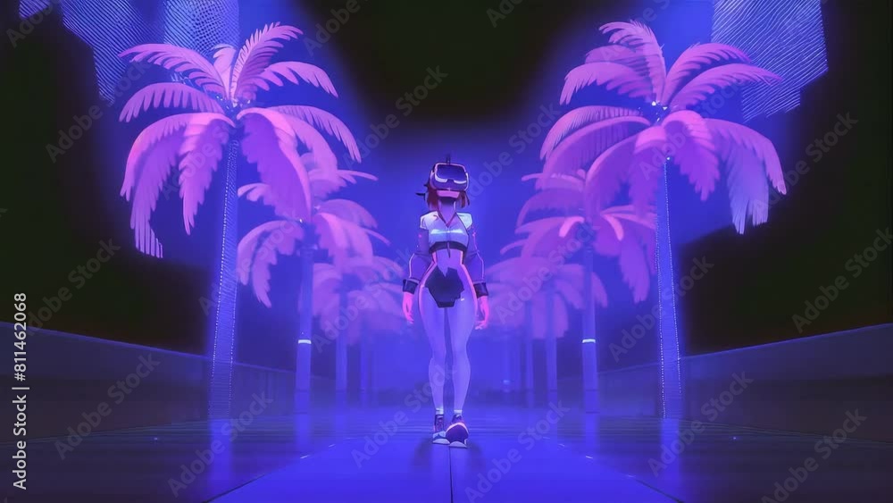 Female Character with VR Glasses Synthwave Loop Background seamless ...