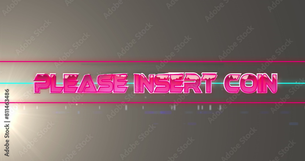 Image of please insert coin text and shapes over light spots on black ...