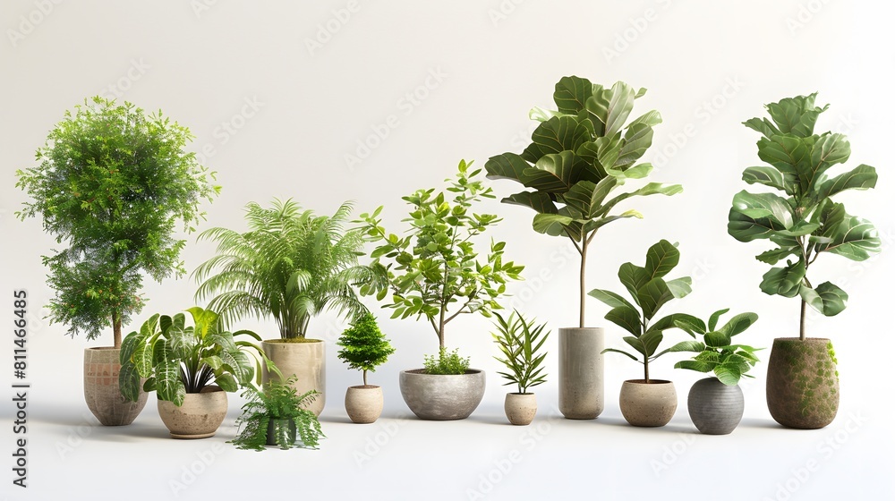 A collection of potted plants in various sizes and shapes, placed on ...