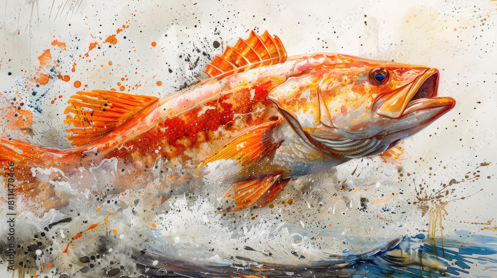 Vibrant grouper fish painting with open mouth perfect for seafood ...