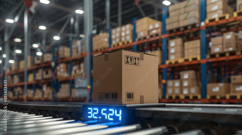 Automatic logistics management. smart packaging into the warehouse ...