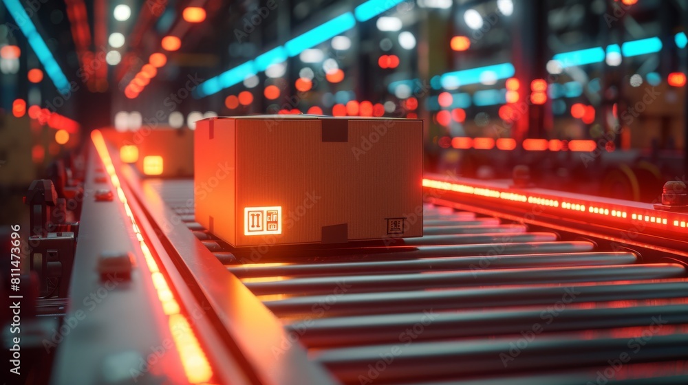 Automatic logistics management. smart packaging into the warehouse ...