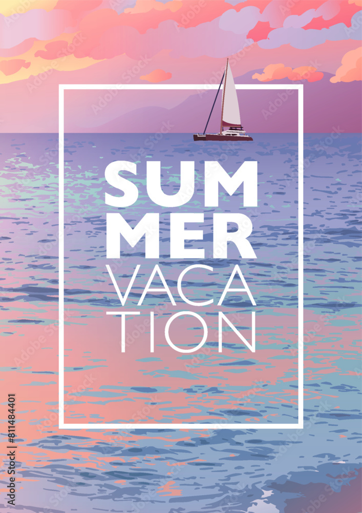 Travel background with seascape, tropical sunset ocean, beach and ...