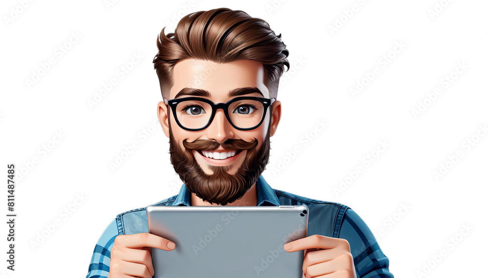 cartoon close 3d background tablet portrait icon man transparent beard ...