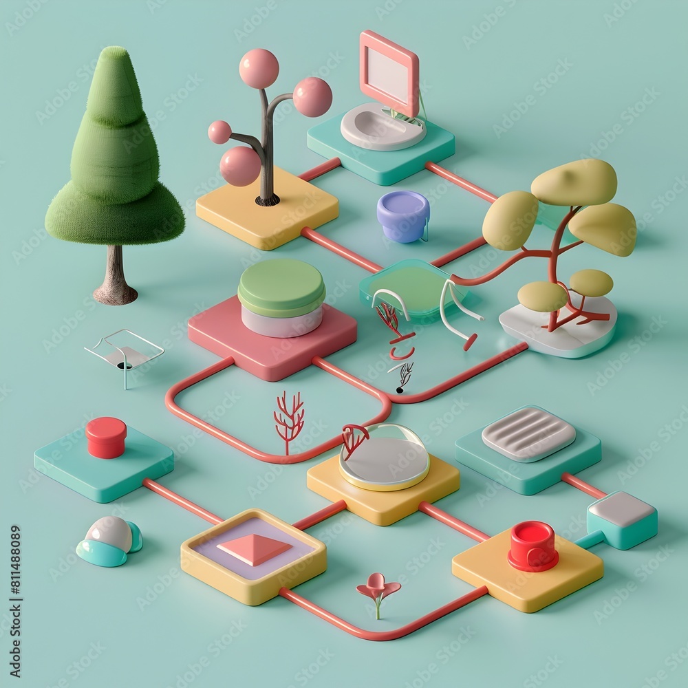 Abstract 3D Geometric Flowchart Showing Product Life Cycle Stages with ...