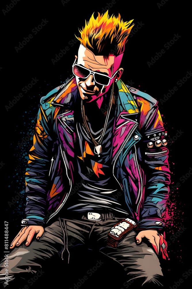 Edgy Punk Rocker Character in Mohawk Hairstyle and Colorful Leather ...