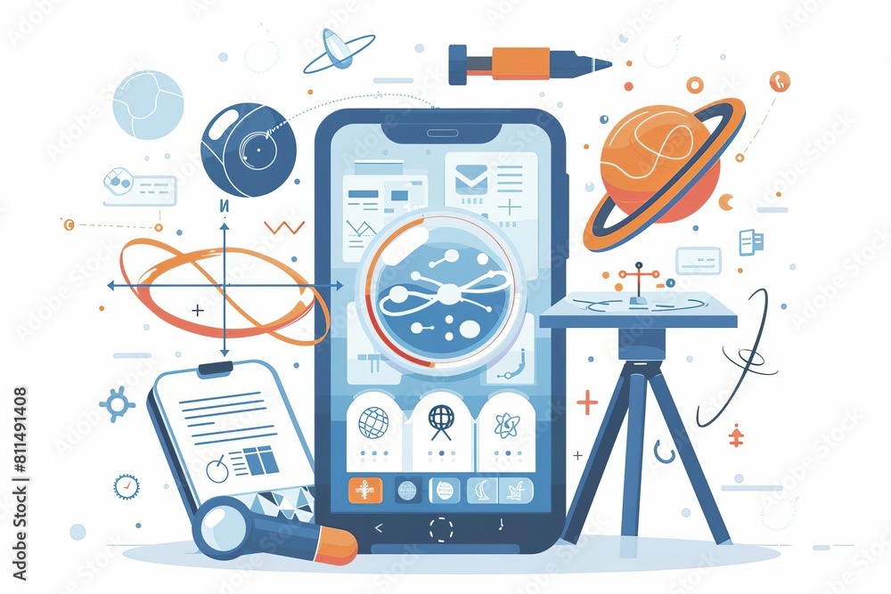 Physics mobile app interface flat design top view learning tools theme ...