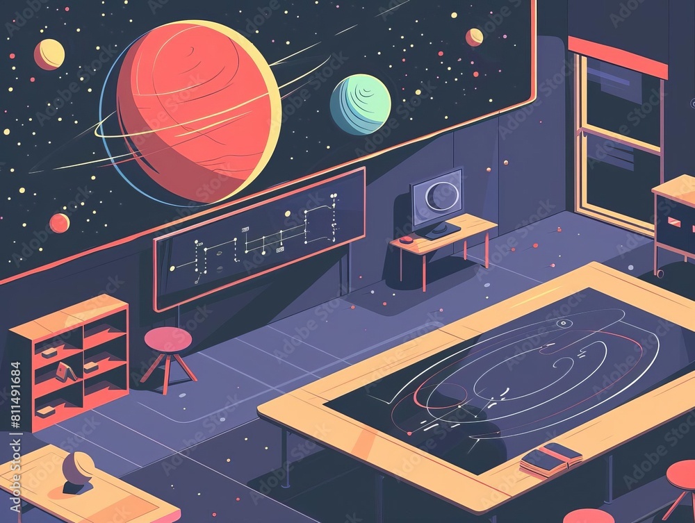 Quantum field theory lecture flat design top view academic presentation ...