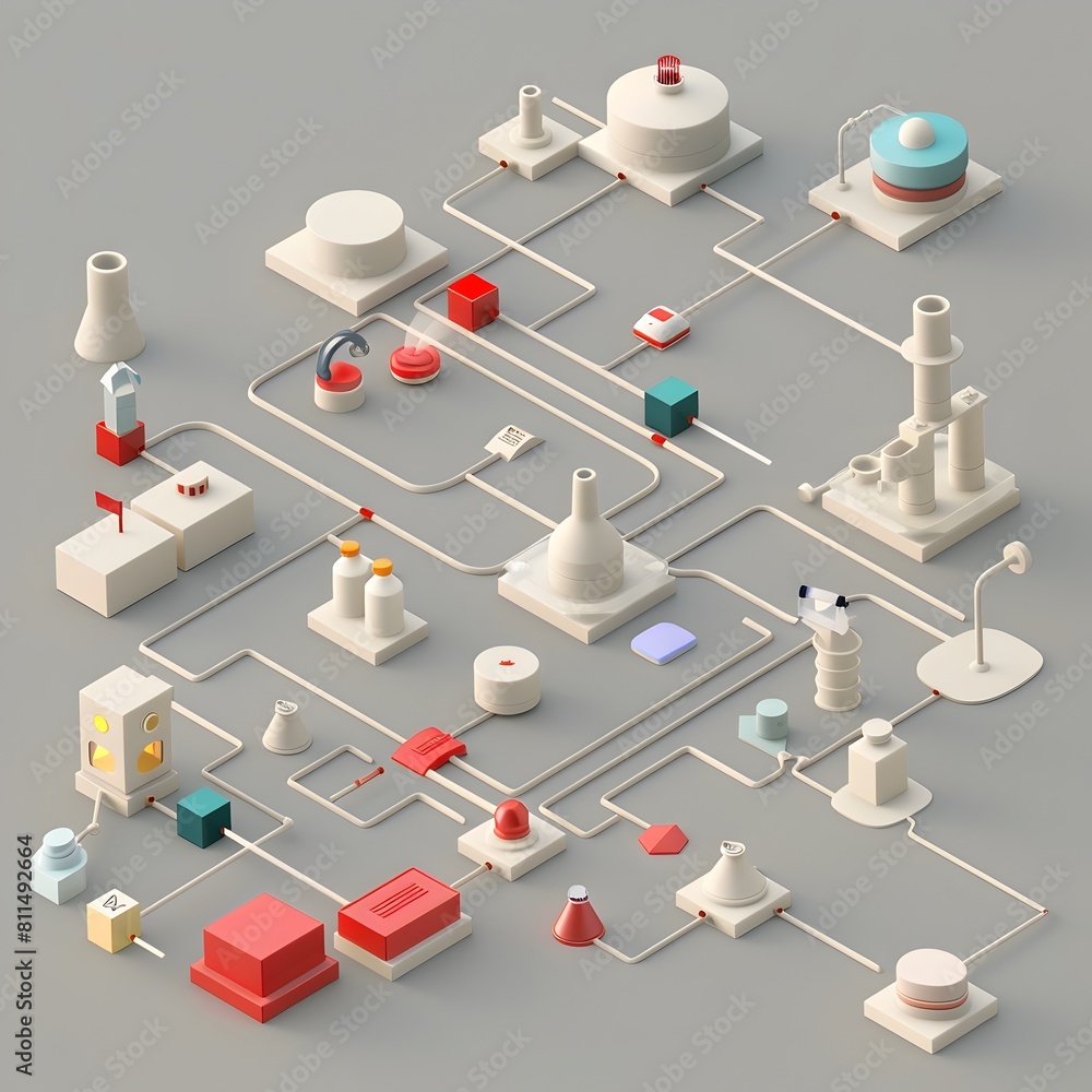3D Rendered Flowchart Depicting Product Lifecycle Stages and ...