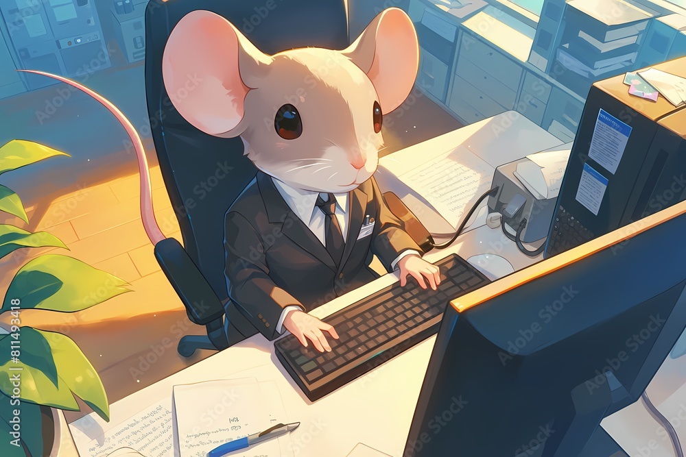 cartoon illustration, an office boss mouse Stock Illustration | Adobe Stock