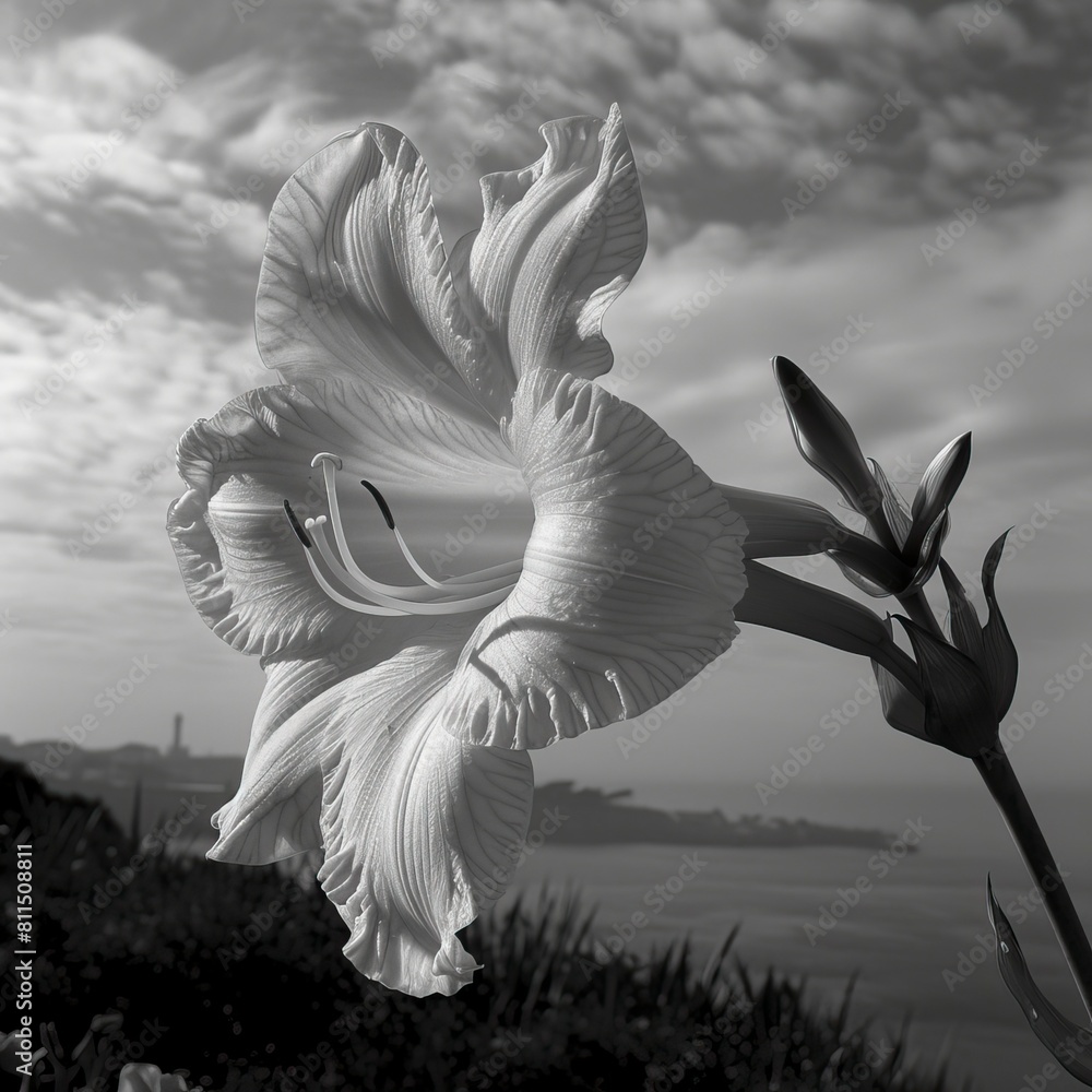 Alcatraz flower in black and white, Alcatraz en blanco y negro Stock ...