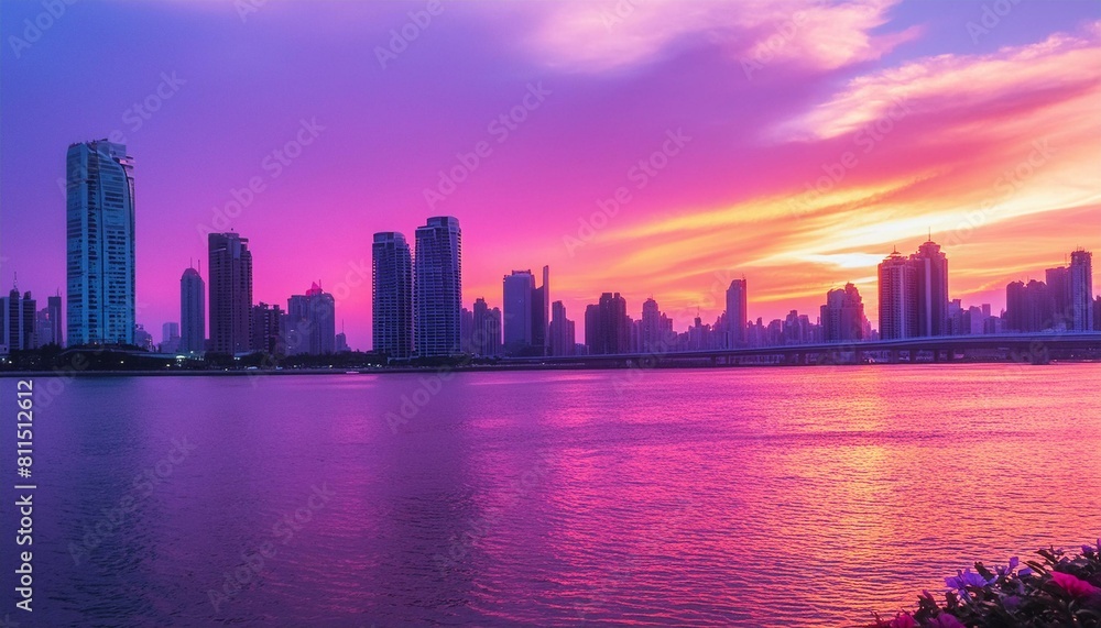city skyline at sunset, sunset over the city, person in the city ...