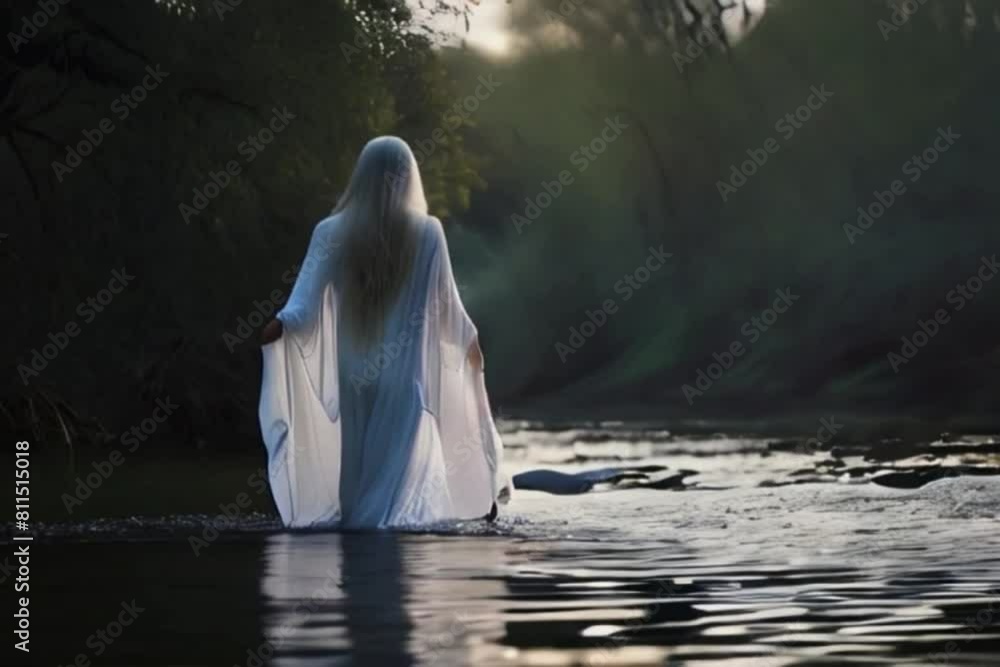 person in the water, female ghostly horrific figure floating or walking ...