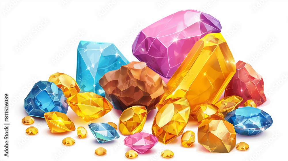 Cartoon vector pile of gold and gems isolation over white background ...