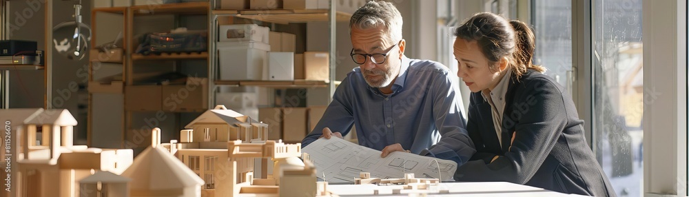 An architect discussing the critical path of a construction timeline ...