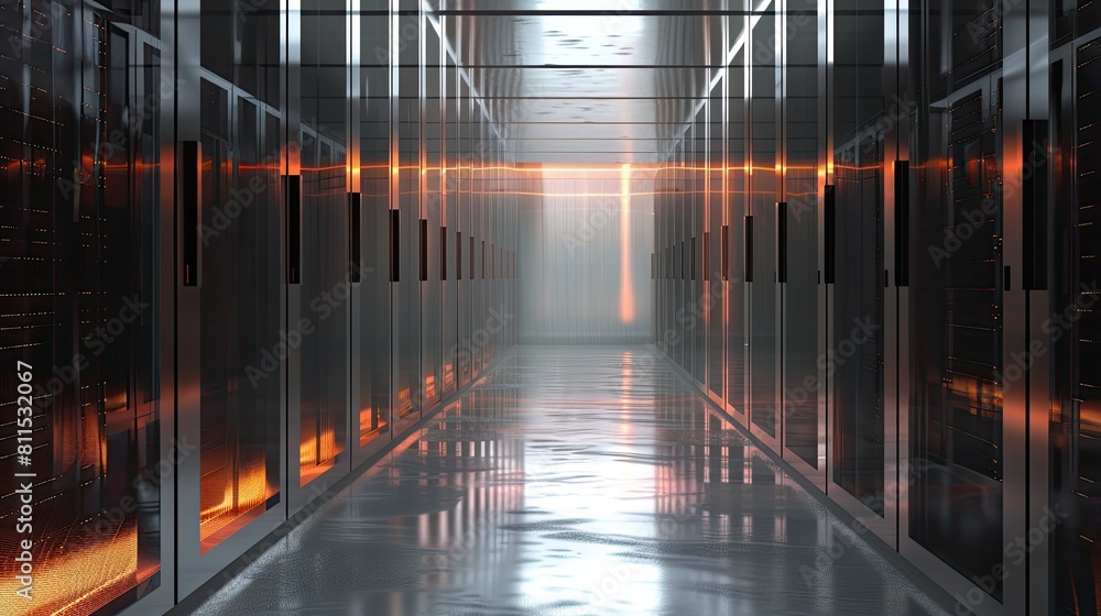 minimalist high speed server room, sleek design with high functionality ...