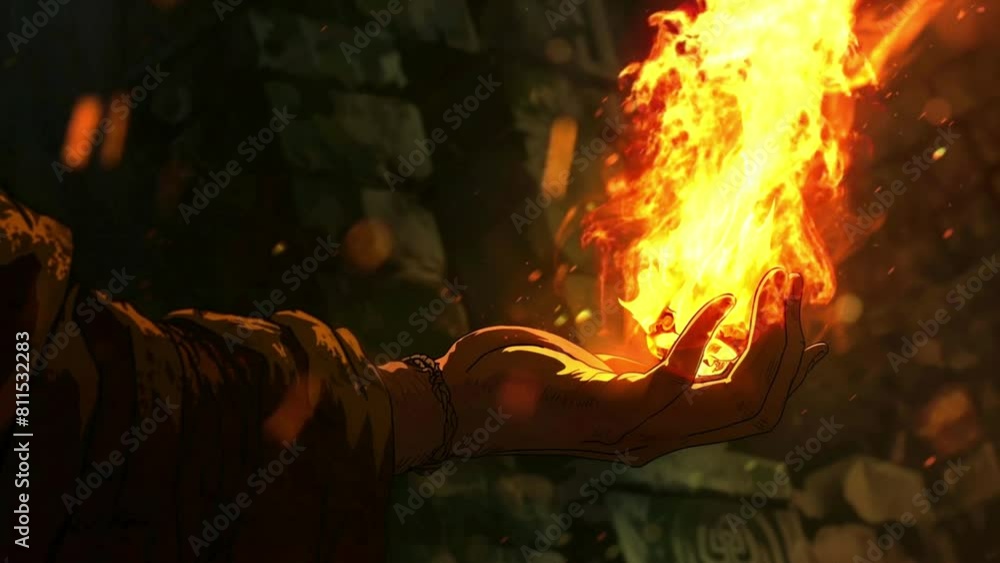 anime hand emerges from the darkness, holding a flickering torch aloft ...