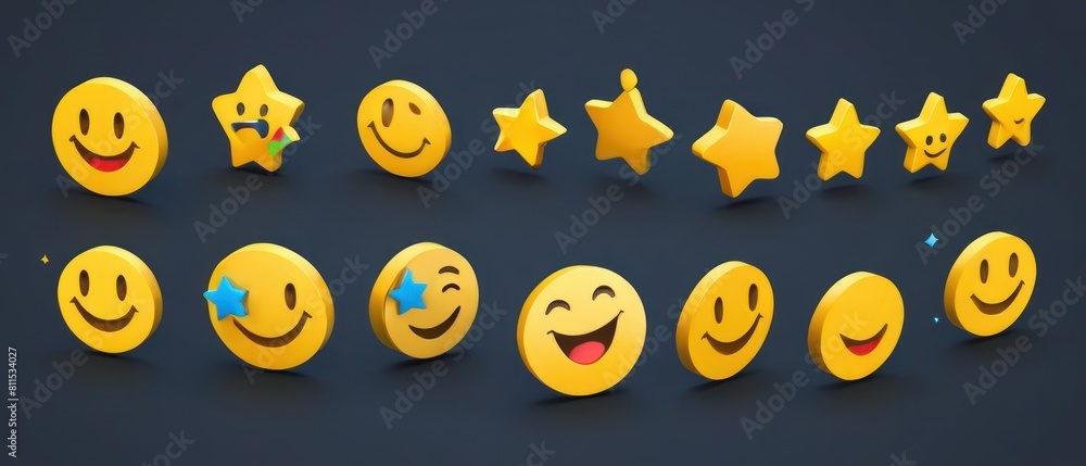 ภาพประกอบสต็อก Smiley emoji surrounded by positive symbols ...