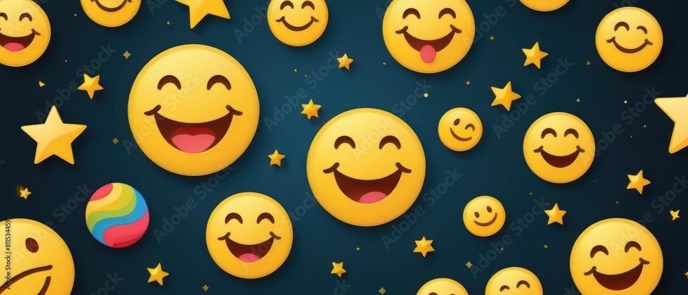 Smiley emoji surrounded by positive symbols, representing feedback ...