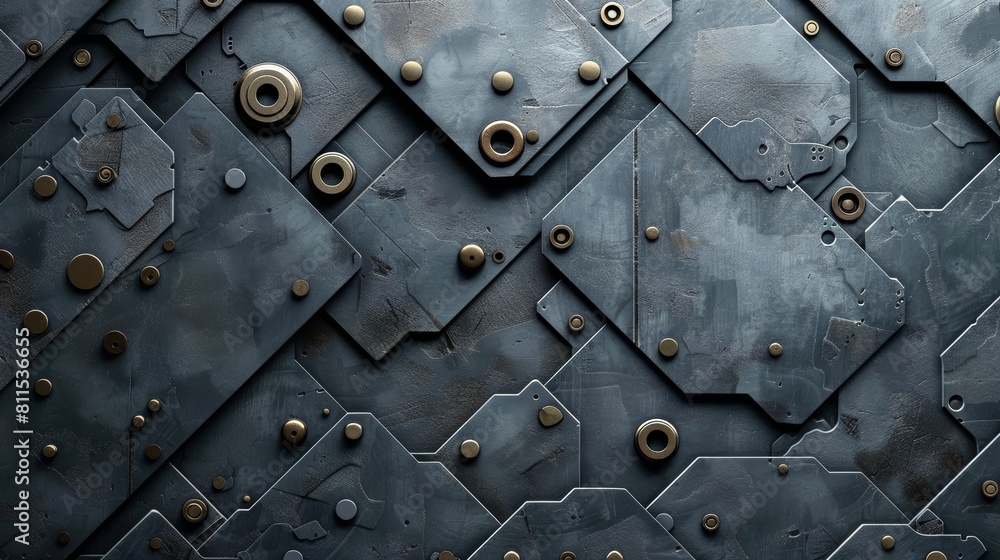 The image is showing a close up of a metal surface with rivets and ...