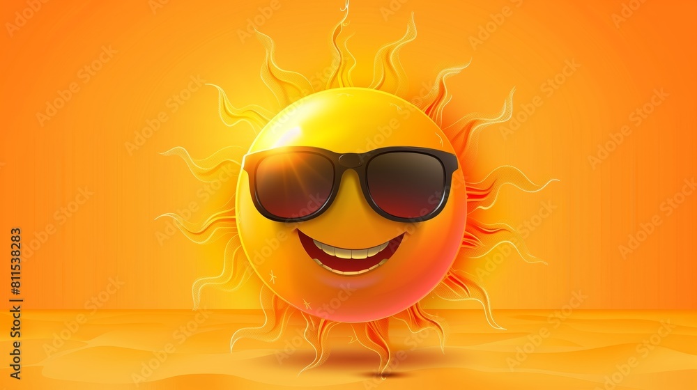 illustration of the sun burning. the sun wearing black sunglasses. hot ...