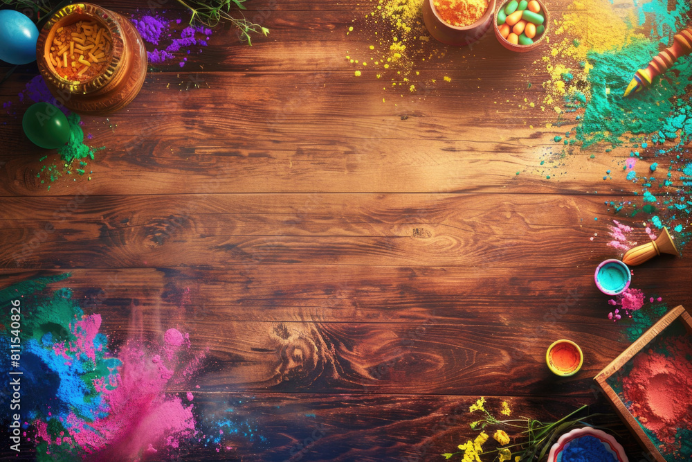 Holi Festival Scene with Colorful Powders, Water Balloons, and Cultural ...