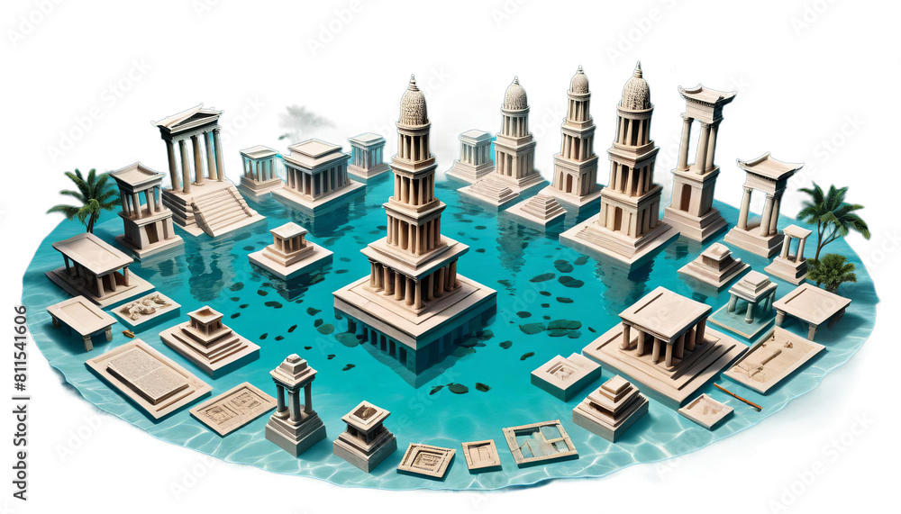 3d rendering parts stand architecture ancient water underwater sea city ...