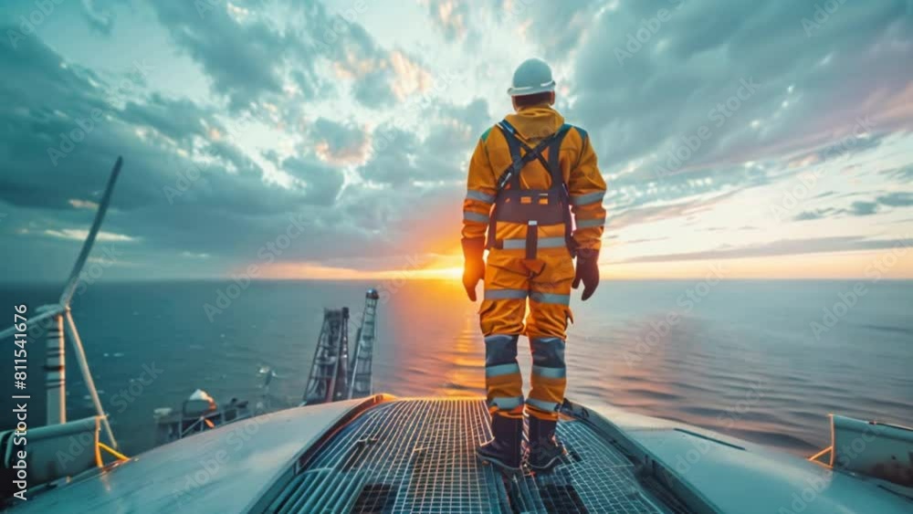 Engineers are repairing and maintaining an offshore turbine house ...