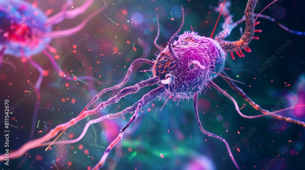 A microscopic image of a bacteriophage virus attacking a bacterial cell ...