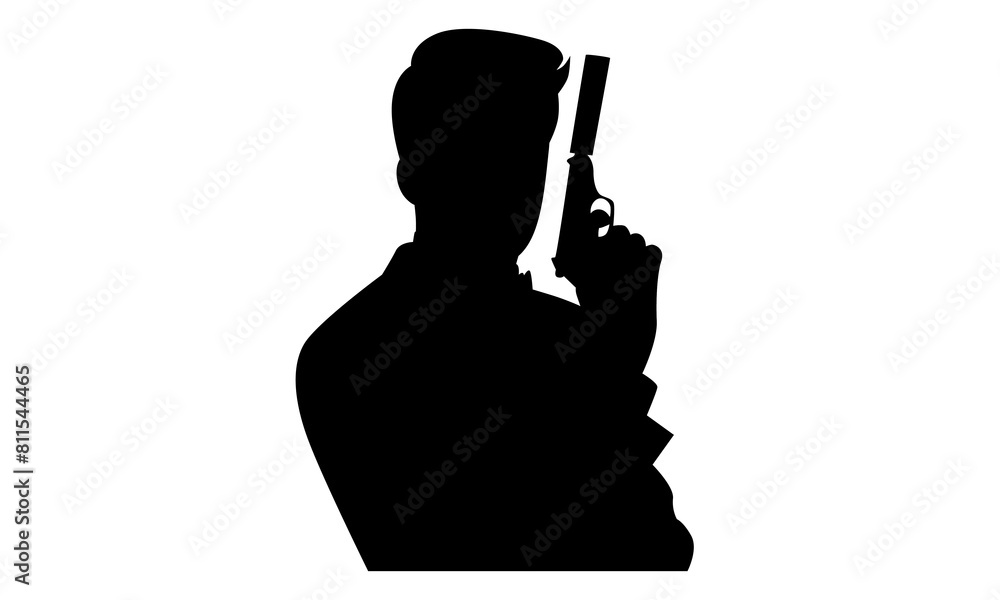 silhouette of Secret agent, spy, policeman, detective, security guard ...