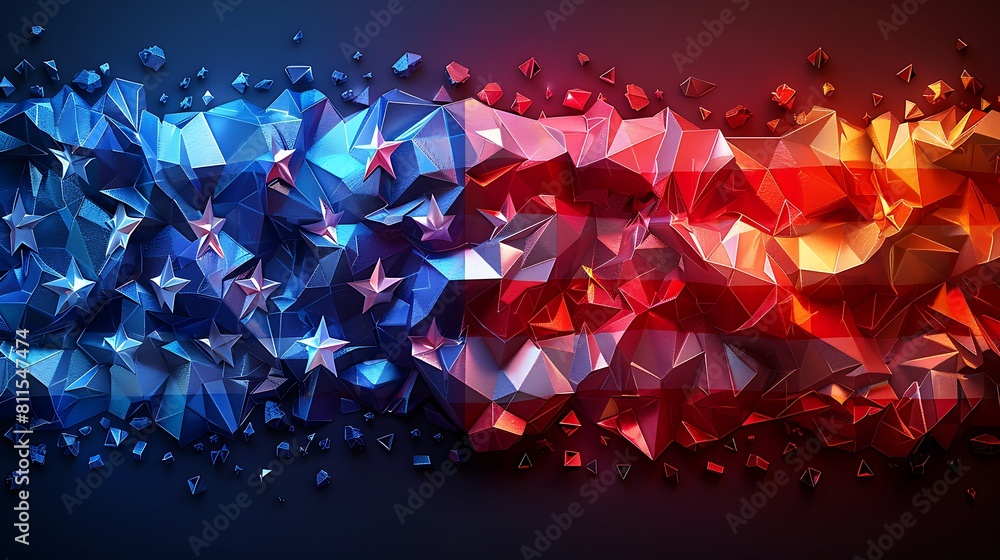 Geometric blocks forming the US flag, cubist-style abstract with sharp ...
