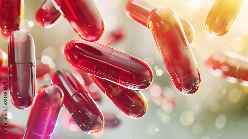 Floating medical capsules.Levitating medicinal capsules. Stock ...