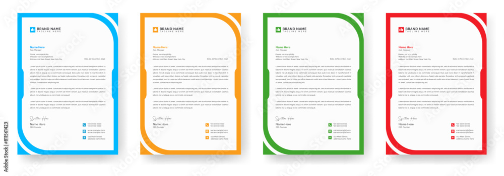 Abstract letterhead design template with yellow, blue, green and red ...