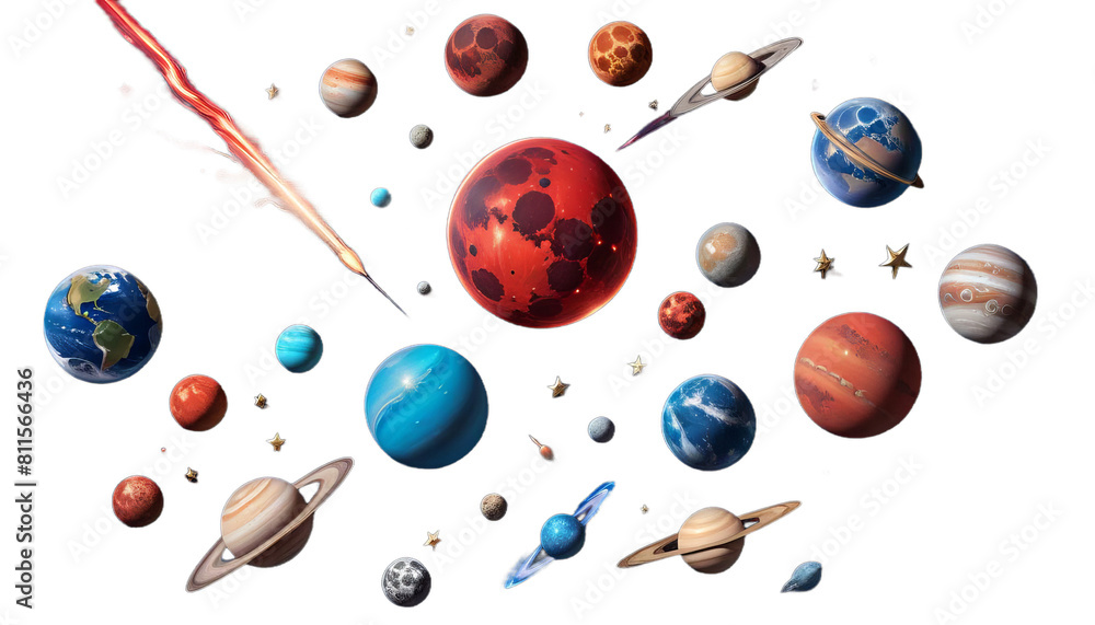 blue space planets red comets flashes colors stars abstract landscape ...