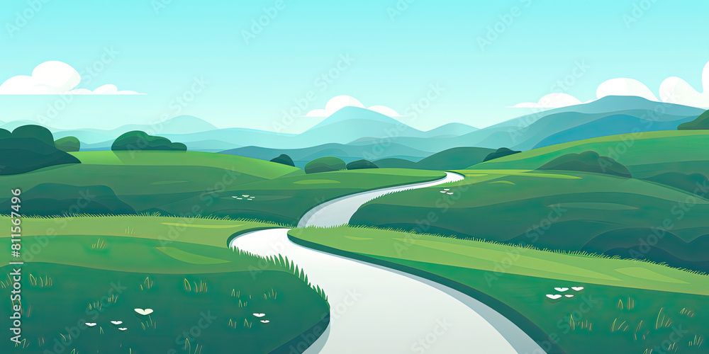 Cartoon style winding path, leading line pathway through beautiful ...