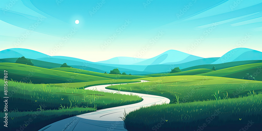 Cartoon style winding path, leading line pathway through beautiful ...
