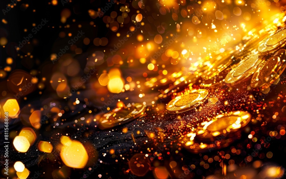 Abstract background with golden coins and bokeh lights. Luxury concept ...