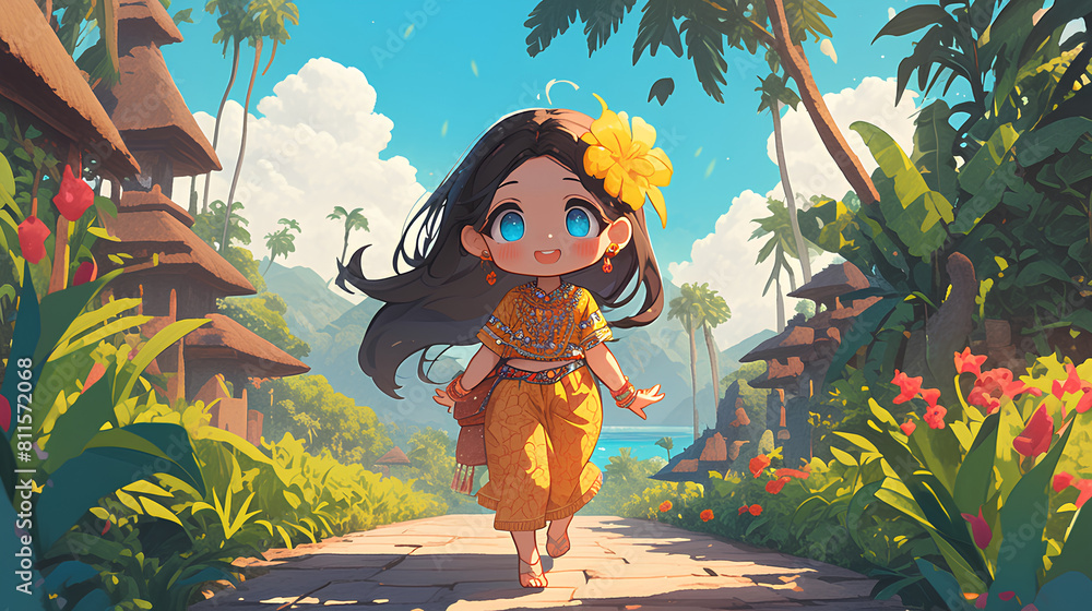 Indonesian chibi anime girl wearing traditional Balinese Stock ...