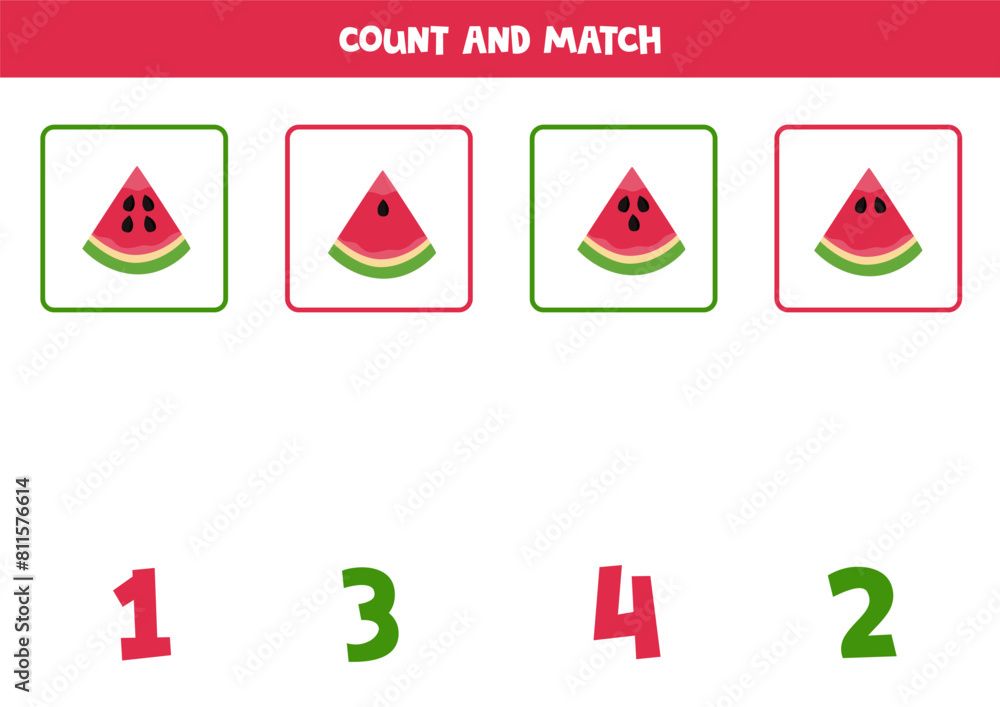 Counting game for kids. Count all watermelon seeds and match with ...