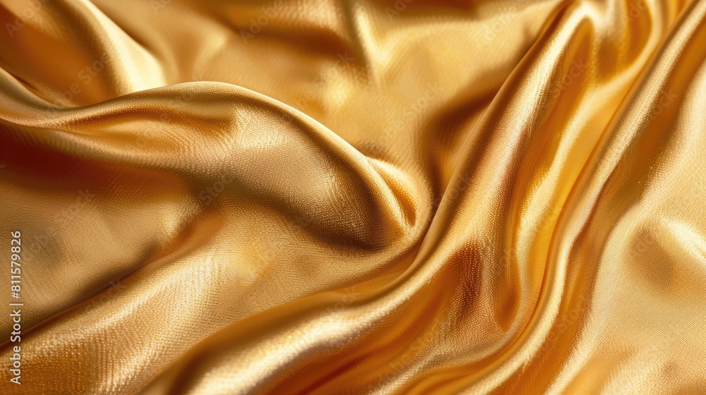 Gold silk fabric with a decorative design on a shiny metallic gold ...
