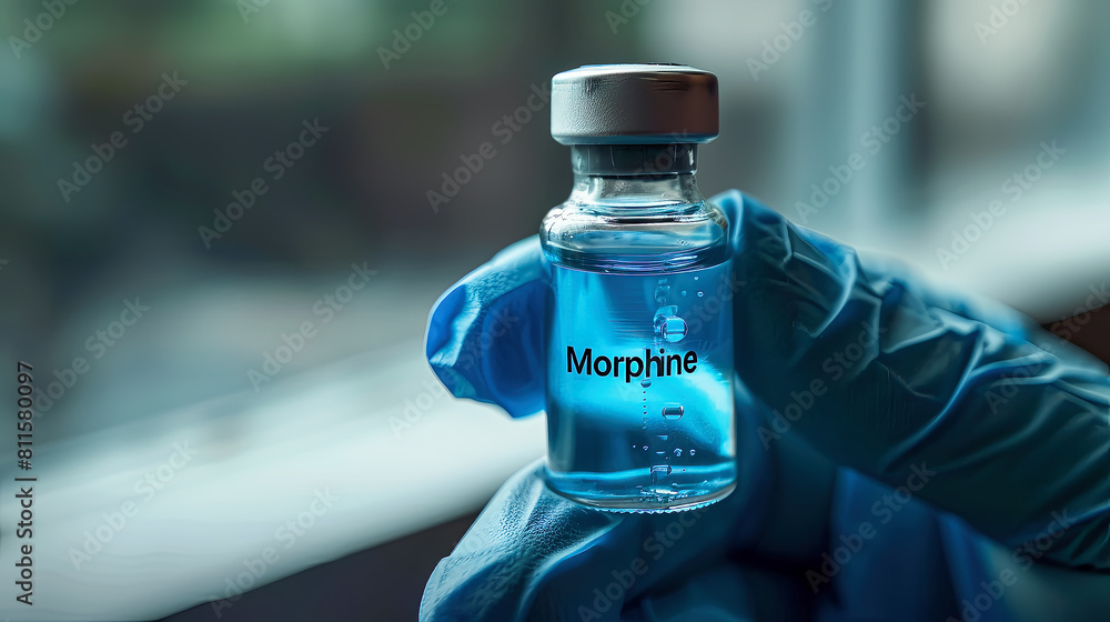 Morphine medical bottle of pain medication of opiate family which acts ...