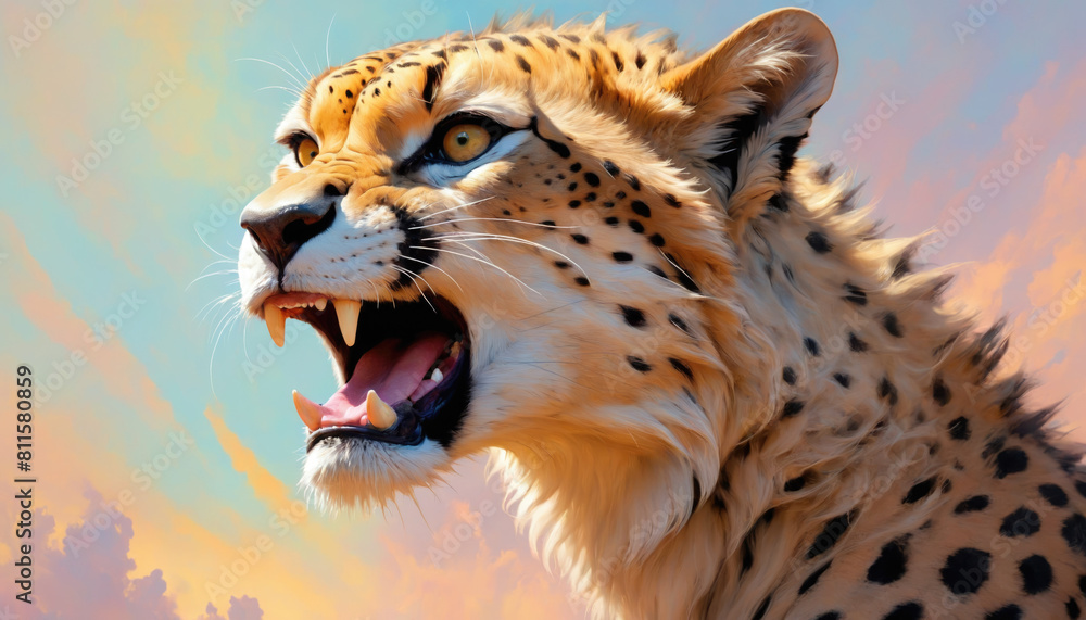 Fantasy Illustration of a wild animal cheetah. Digital art style ...