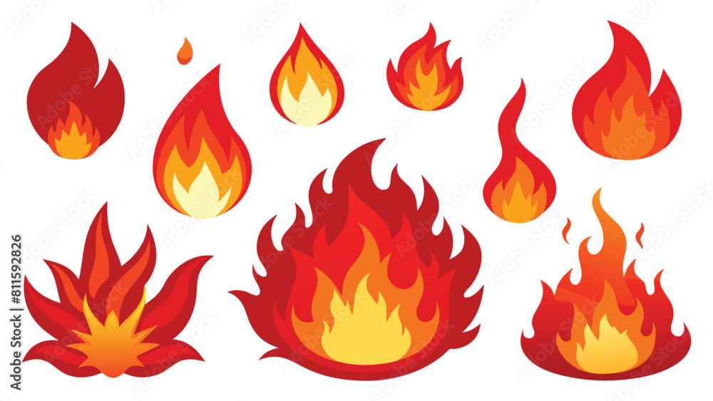 Cartoon red flame. Fire flames, hot fireball, danger wildfire campfire ...