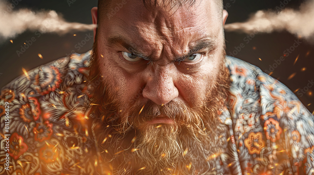 Stress concept - angry man with exploding head and fire spark. Stress ...