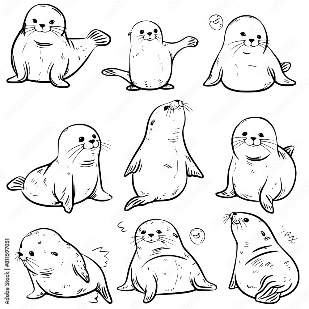 Vecteur Stock Baby Seal SVG, Seal Svg, Seal Clipart, Doodle Animal Svg ...
