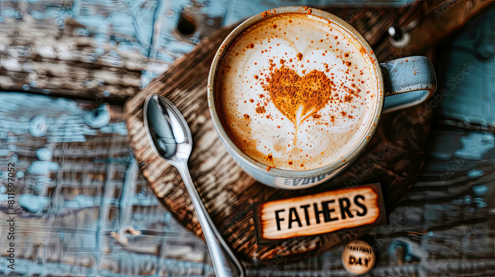 Happy Father's Day Concept. Coffee latte with heart shape and happy ...