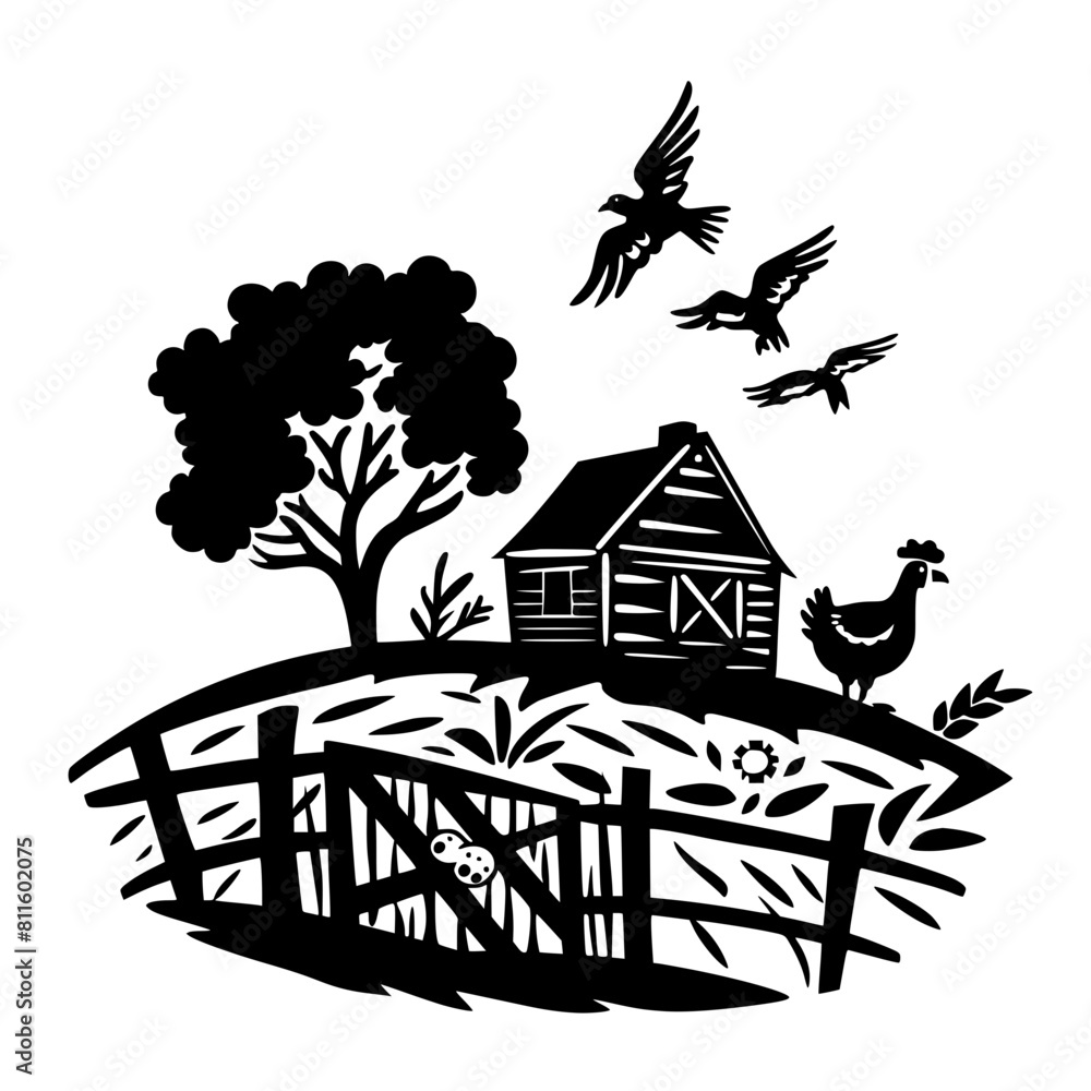 farm silhouette, farm scene, Farm Scene dxf, Farm Scene png, Farm Scene ...