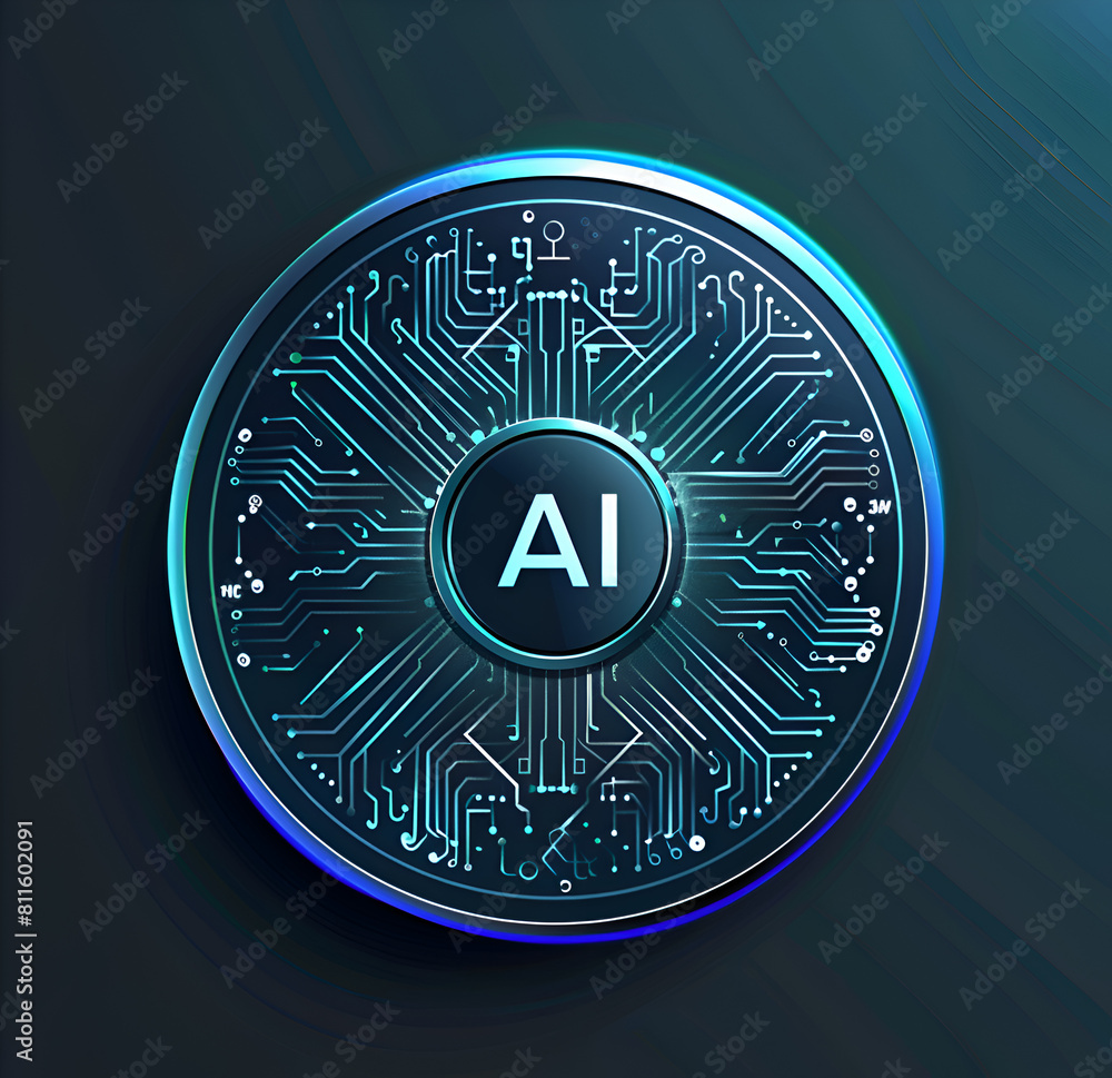 A blue and silver circle with a blue and silver AI logo. Generative AI ...